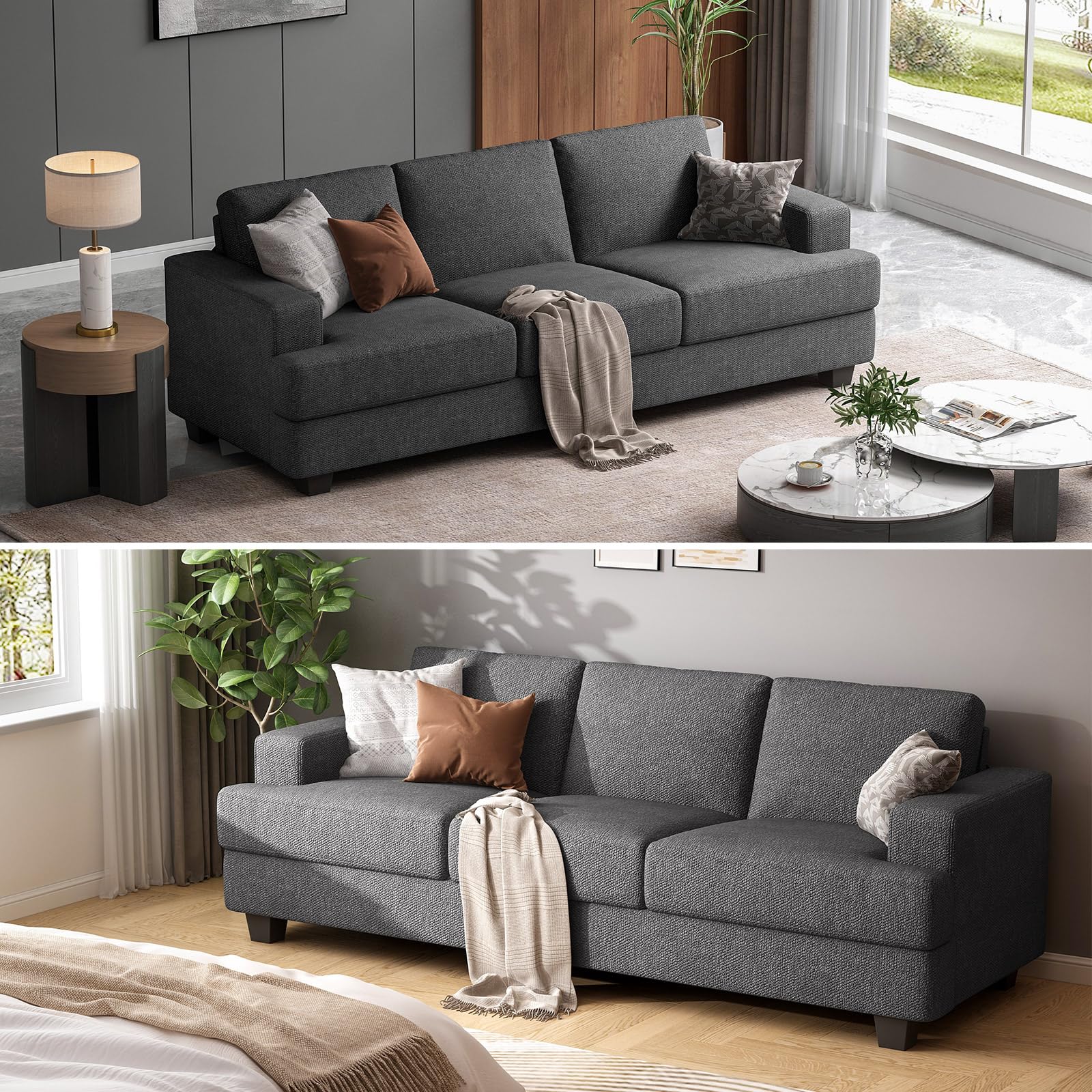 COPIAE 70” Loveseat Couches for Living Room, High Resilience Deep Seat Sofa, Wooden Frame 2 Seat Sofa Couch with Suppleness Armrests& Linen Fabric Cover, Mid Century Modern Comfy Couch for Bedroom