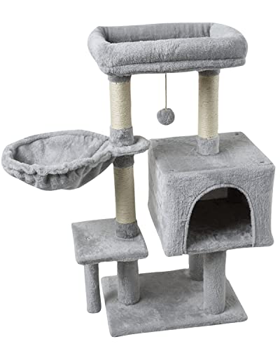 FISH&NAP US09H Cute Cat Tree Kitten Cat Tower for Indoor Cat Condo Sisal Scratching Posts with Jump Platform Cat Furniture Activity Center Play House Grey