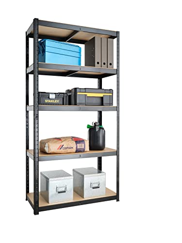 Garage Shelving Units: 71 x 35 x 18 inches | Heavy Duty Racking Shelves for Storage - 1 Bay, Black 5 Tier (400 lbs Per Shelf), 2000 lbs Capacity | for Workshop, Shed, Office | 5 Year Warranty