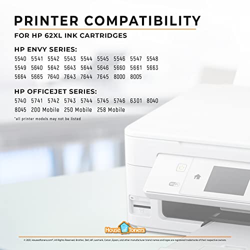 Houseoftoners Replacement for HP62XL HP 62XL Ink for HP Envy 5540 5542 5640 5643 5660 5661 5663 5740 7640 7645 Officejet 200 250 Mobile Printers (2 Black 1 Color, 3PK)