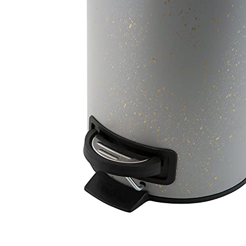 Elle Décor Step Bin with Lid Trash Can | Dimensions: 8.7"x 6.7"x 9.8" | 3 Liter | Speckled Design | Bathroom Accessories | Easy Open and Close | Grey