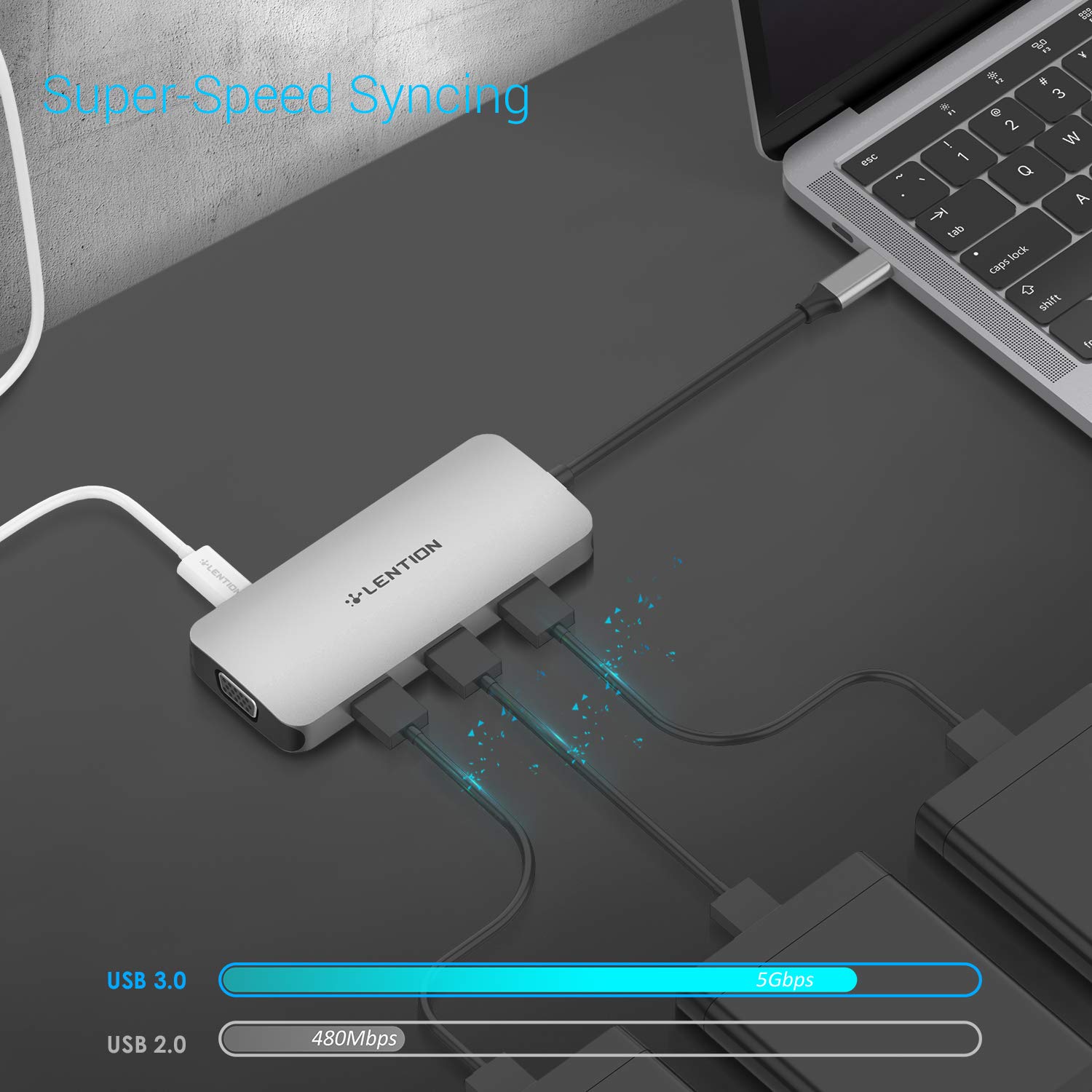 LENTION USB C Hub with 4K HDMI, VGA, SD/Micro SD Card Reader, 3 USB 3.0, Type C Charging Adapter Compatible 2022-2016 MacBook Pro, New Mac Air/Surface, Chromebook, More (CB-CE55, Space Gray)