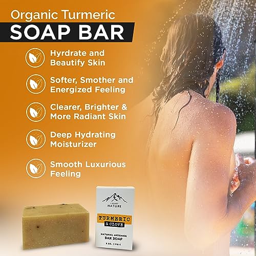 Organic Turmeric Soap with Clove Bud (Large 6 Ounce) - Long Lasting Rich Creamy Lather - Face & Body Wash Bar - Bright Beautiful Natural Glowing Skin