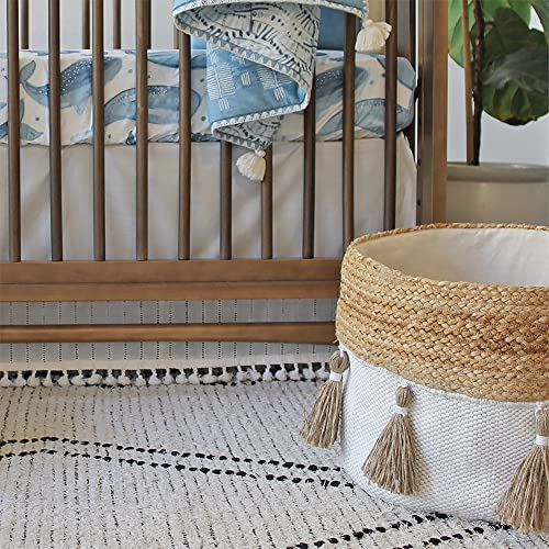 Crane Baby Fabric Storage Bin for Nursery and Toddlers, Toy Storage for Boys and Girls, Cream and Beige, 13" w x 12" h