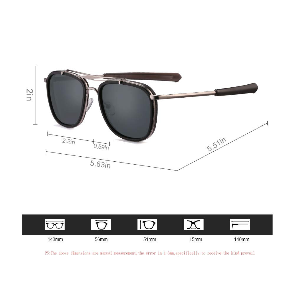 2020 VentiVenti Square Sunglasses For Women Men Polarized Double Bridge Retro Metal Frame UV Protection Brown Frame/Gradient Smoke&Orange Lens