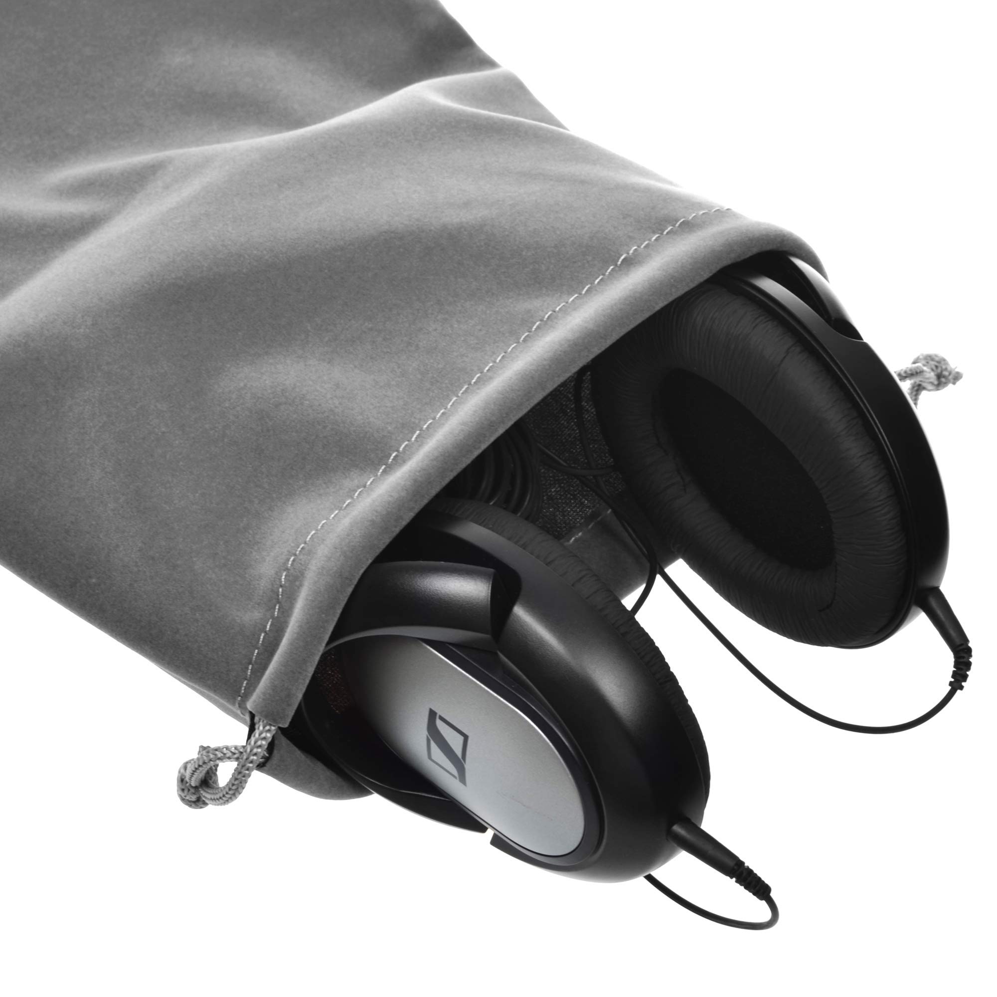 Cosmos Set of 5 Premium Gray Travel Carry Drawstring Headphones Pouch Bag (Gray Color)