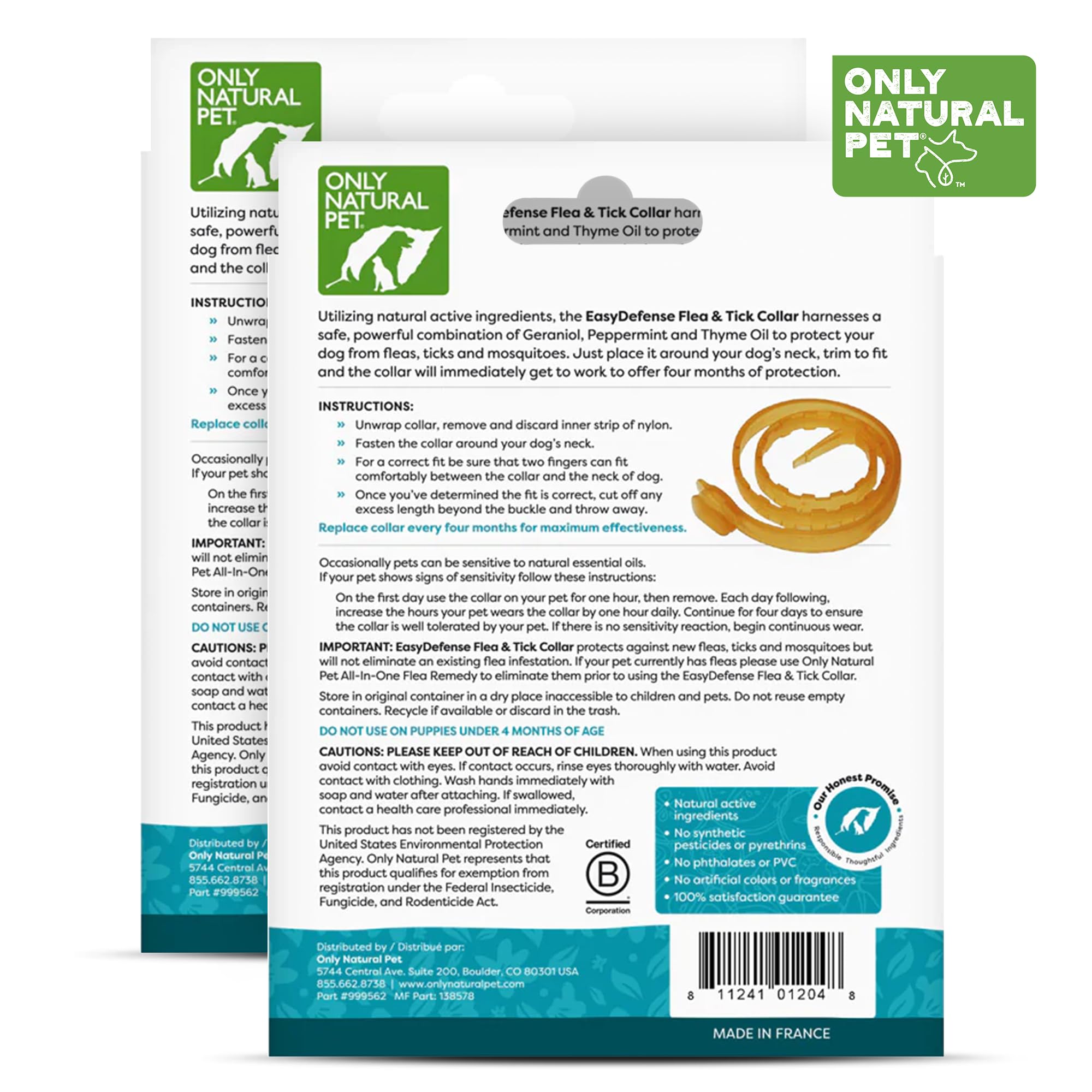 Only Natural Pet EasyDefense Flea & Tick Dog Collar - Canine Flea Collars Flea and Tick Control - Pet Flea Care That Protects up to 4 Months - for Dogs (2 Pack)