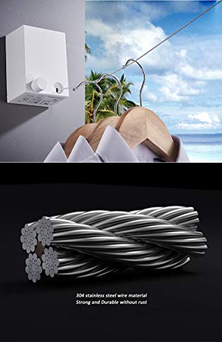 ELLO&ALLO Adhesive Retractable Clothesline with Adjustable Stainless Steel Rope String Hotel Indoor Clothes Dryer, Wall Mounted Shower Drying Line for Bathroom, 13.8 Feets (White)