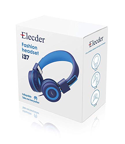 ELECDER i37 Kids Headphones Children Girls Boys Teens Foldable Adjustable On Ear Headphones 3.5mm Jack Compatible Cellphones Computer MP3/4 Kindle School Tablet Blue/Light Blue