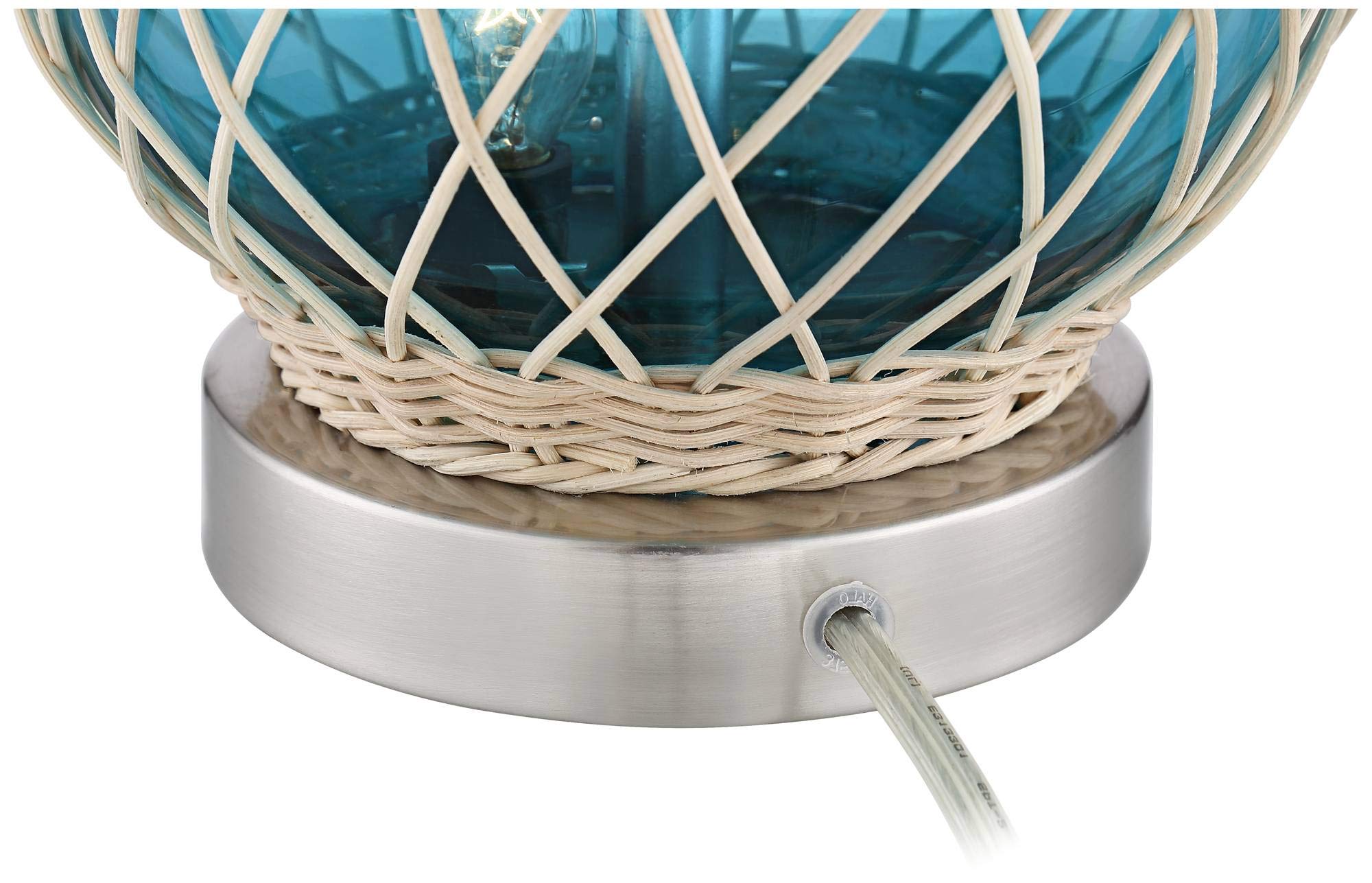 360 Lighting Alana Coastal Accent Table Lamp with Nightlight LED 22.75" High Rope Blue Glass Gourd White Fabric Drum Shade Decor for Living Room Bedroom Beach House Bedside Nightstand Home