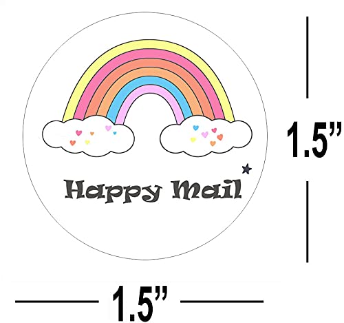 Rainbow Happy Mail Stickers 1.5 Inch Mailing Sticker - 500 Pcs Thank You Labels for Small Shops , Shipping Package Lables Decorative Flower Boutiquets Envelope Sealings