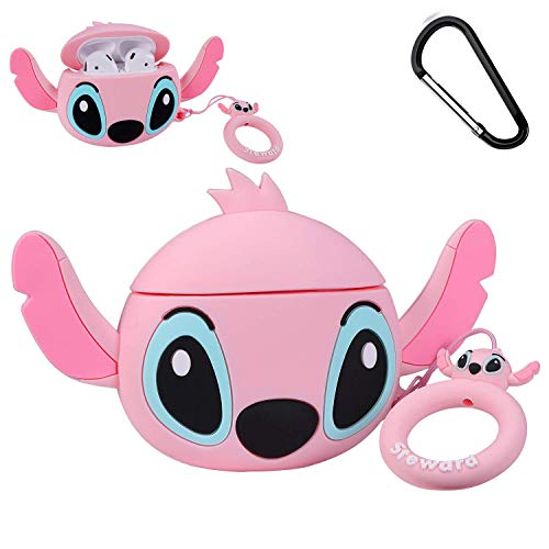 Joyleop(Q-Pink) Compatible with Airpods 1/2 Case Cover, 3D Cute Cartoon Animal Funny Fun Cool Kawaii Fashion,Silicone Character Skin Keychain Ring, Girls Boys Teens Kids,Case for Airpod 1& 2