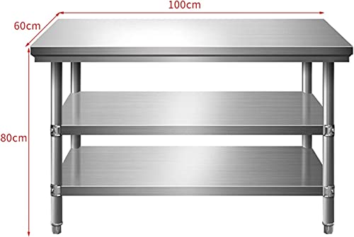 Commercial Kitchen Work Catering Table, Commercial Kitchen Table Stainless Steel Work Table Utility Worktable with Double Under Shelf Heavy Duty Food Prep Workbench (Size : 100x60x80cm)