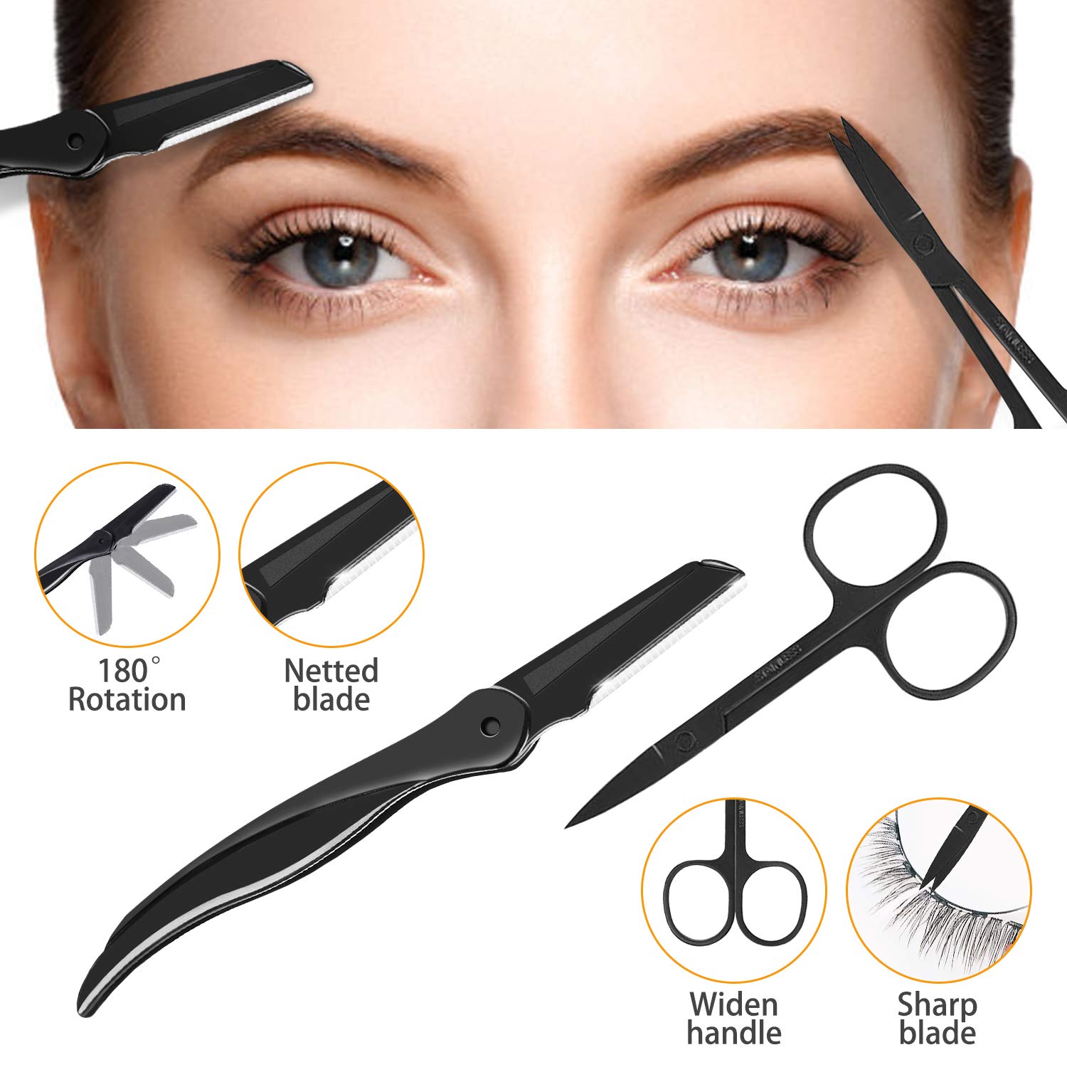 HOCOSY Eyebrow Kit, 8 in 1 Tweezers for Eyebrows, Professional Eyebrow Grooming Set include Stainless Steel Eyebrow Razor Eyebrow Brush Eyebrow Scissors Brown Eyebrow Pen with Travel Case