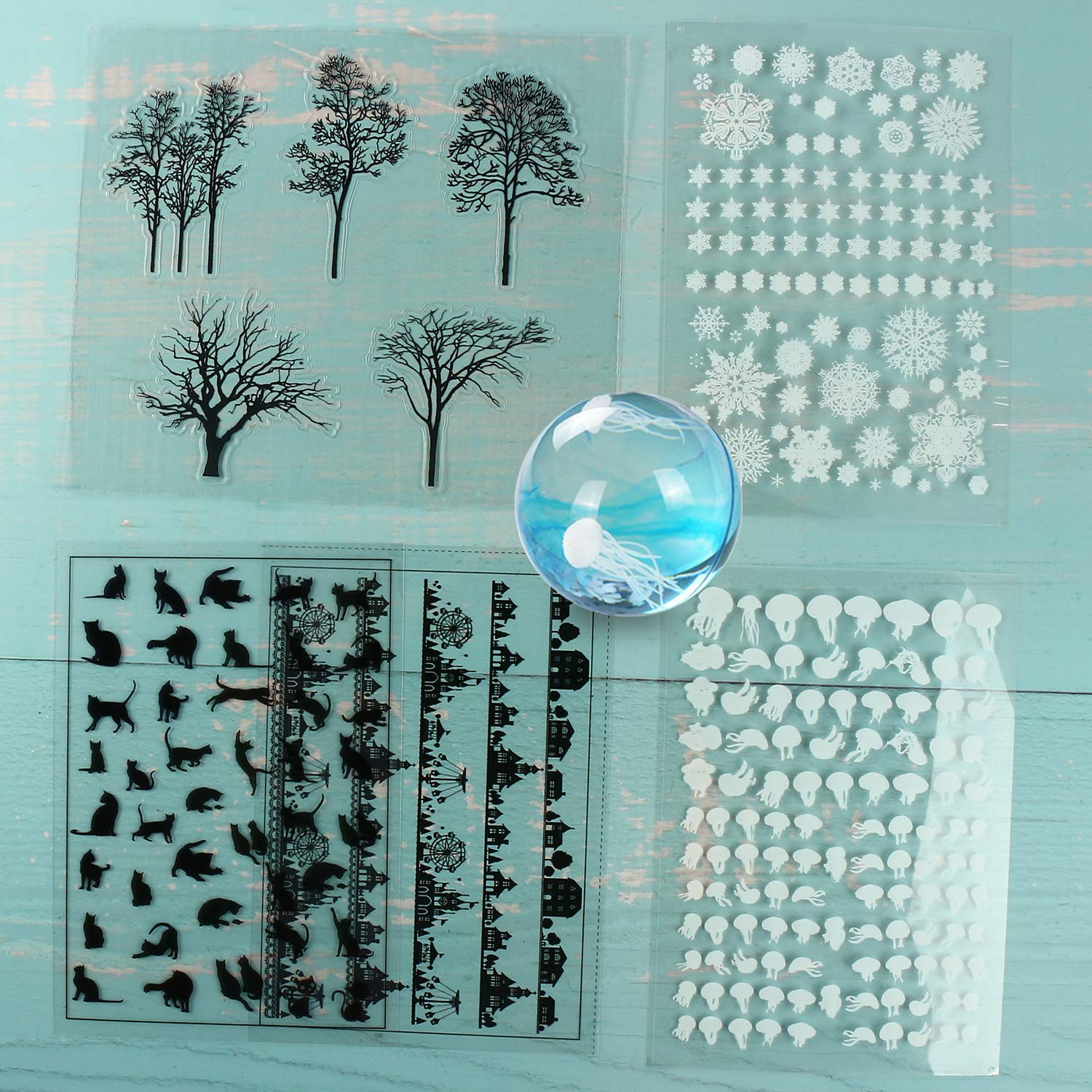 30 Sheets Resin Supplies Kit Transparent Decorate Stickers Silicone Resin Molds