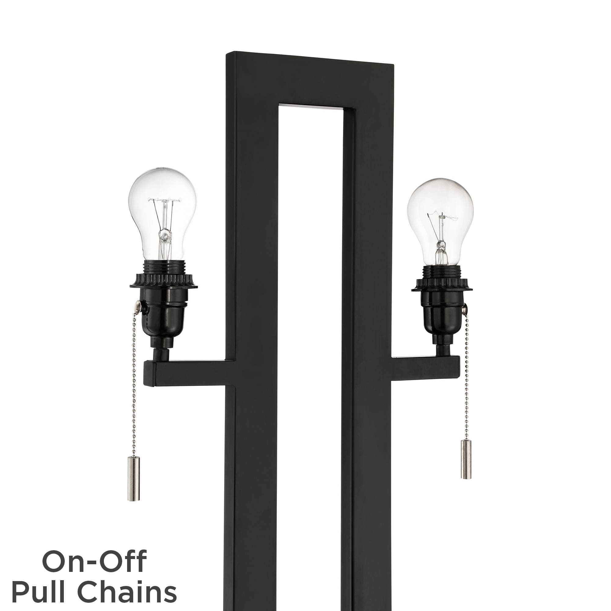 360 Lighting Neil 26" High Rectangular Rustic Modern Table Lamps Set of 2 USB Port Pull Chain Black Metal White Shade Living Room Charging Bedroom Bedside Nightstand House Office Entryway