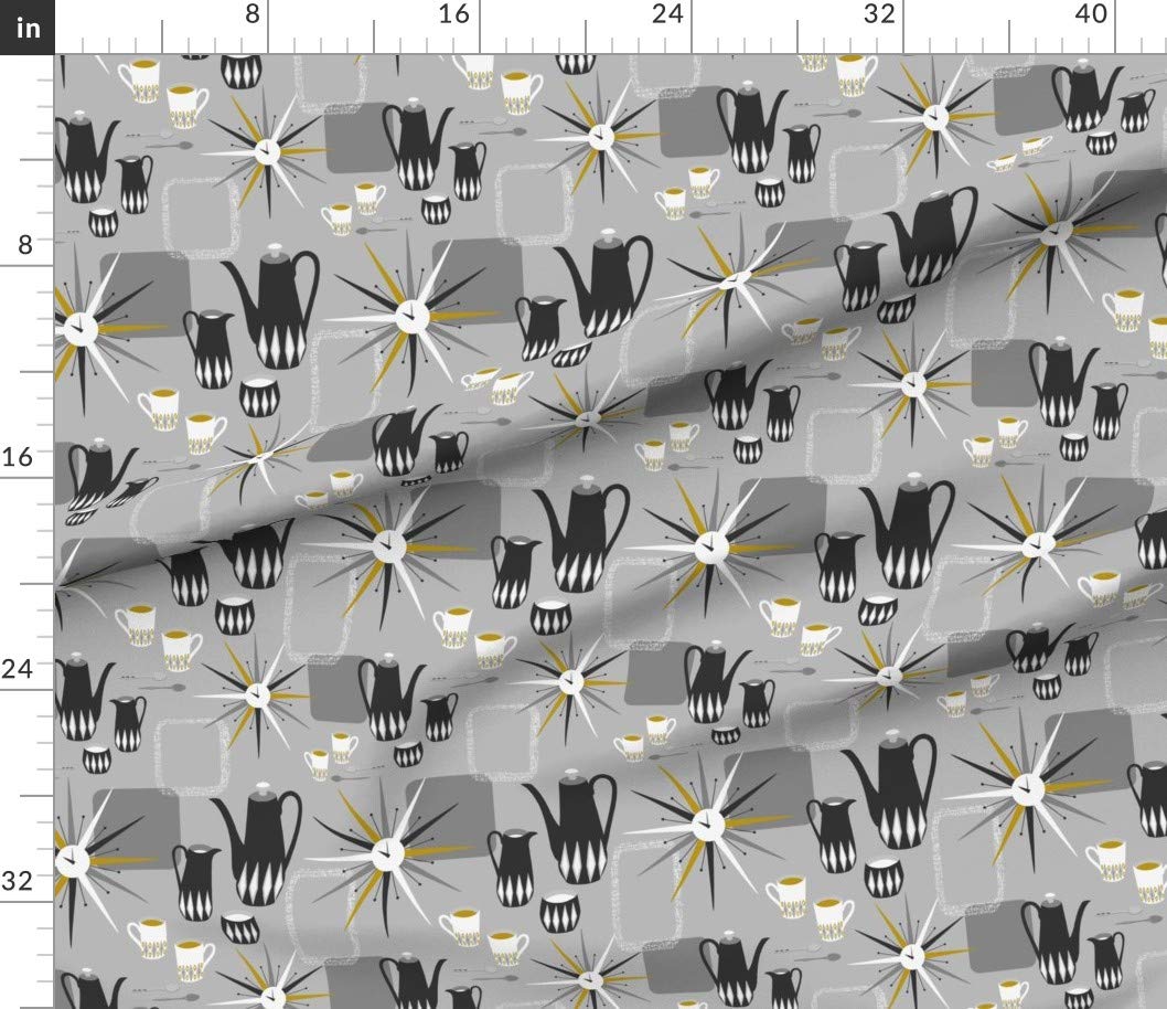 Spoonflower Fabric - Mid Century Modern Coffee Time Mod Neutral Gray 1950S Star Retro Printed on Petal Signature Cotton Fabric by The Yard - Sewing Quilting Apparel Crafts Decor