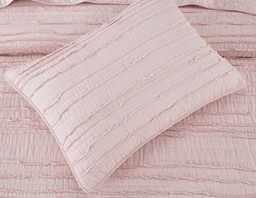 Chezmoi Collection Katy 3-Piece Frayed Edge 100% Washed Cotton Quilt Set - Soft-Finished Lightweight Bedspread All Season Bedding, King, Blush