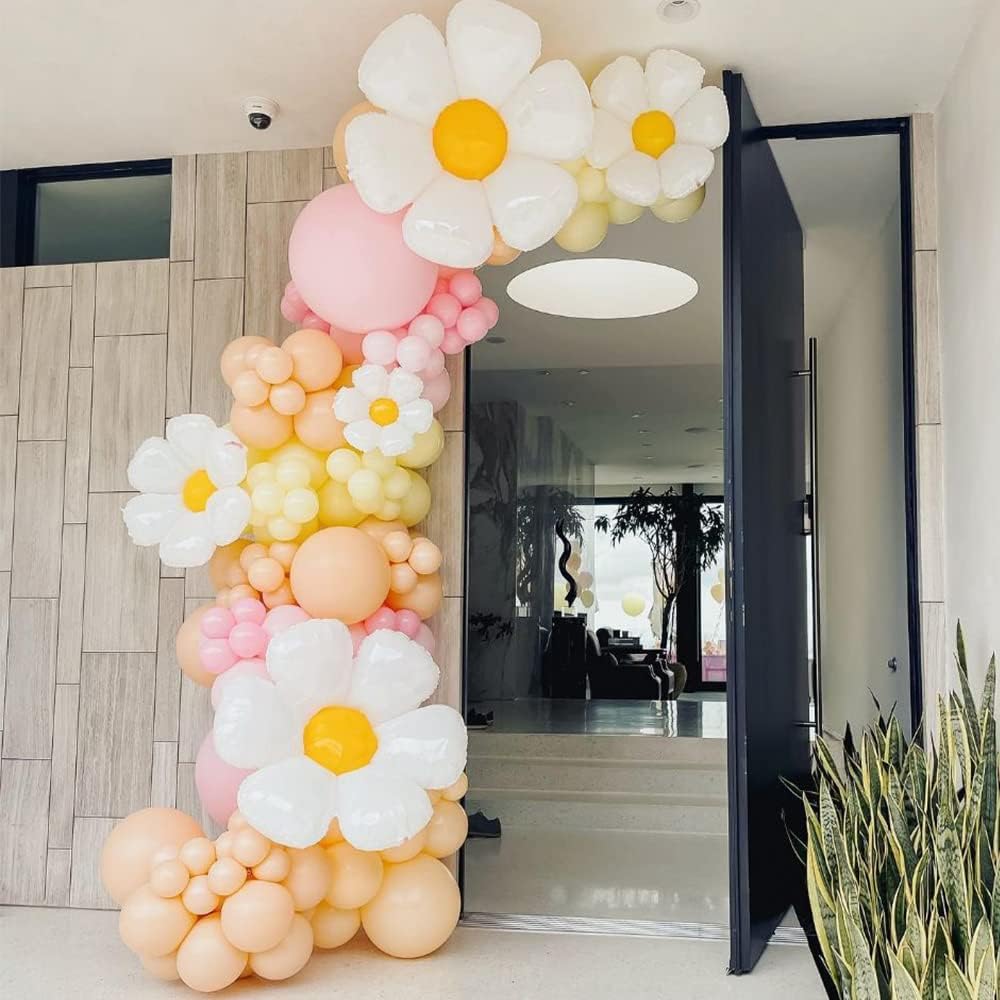 GIHOO Daisy Balloons 9 Pieces 3 Sizes White Daisy Flower Balloons for Daisy Theme Girls Birthday Party Wedding Baby Shower Decor (3 Sizes mixed)