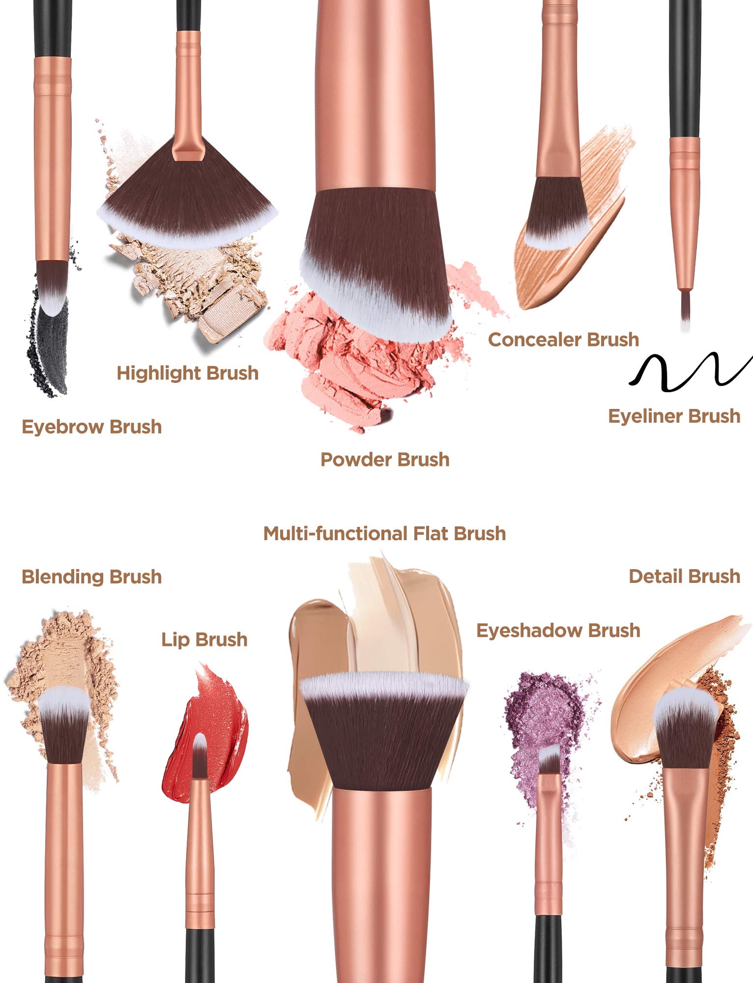 InnoGear Professional Makeup Brushes Set, 16 Piece with 16 Makeup Brushes and Sponges and Brush Cleaner, Black Golden