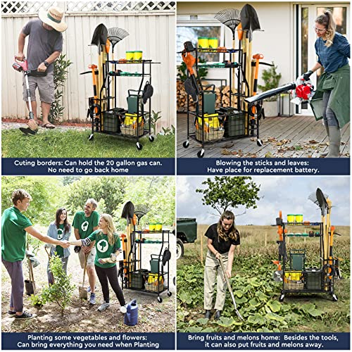 Garden Tool Storage for Garage, Yard Tool Organizer for Garage, Shed, Garden, Garage Tool Organizer, Garage Tool Rack on Wheels, Tool Stand for Home, Outdoor, Heavy Duty Steel, Black