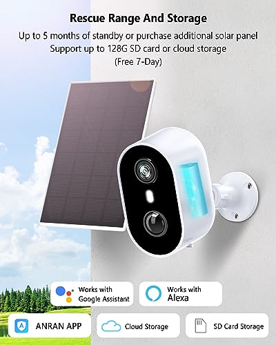 ANRAN 2K Security Cameras Wireless Outdoor, 3MP AI Motion Detection & Color Night Vision Home Security Cameras, Two-Way Talk, Spotlight Siren Alarm, Work with Alexa, Battery Powered, IP65