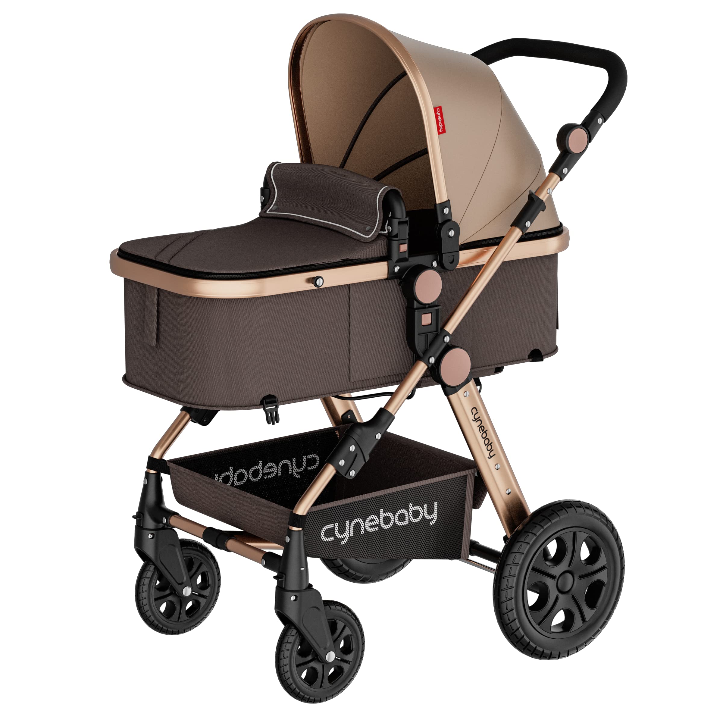 Newborn&Infant&Toddler Foldable All-Terrain High Landscape Baby Stroller Aluminum Alloy 2 in 1 Convertible Reversible Bassinet Pram,Convertible with Detachable Foot Cover and Tray
