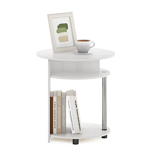 Furinno JAYA Simple Design Oval Coffee Table with Bin, White Oak/Chrome, 1-Pack Stainless Steel Pole