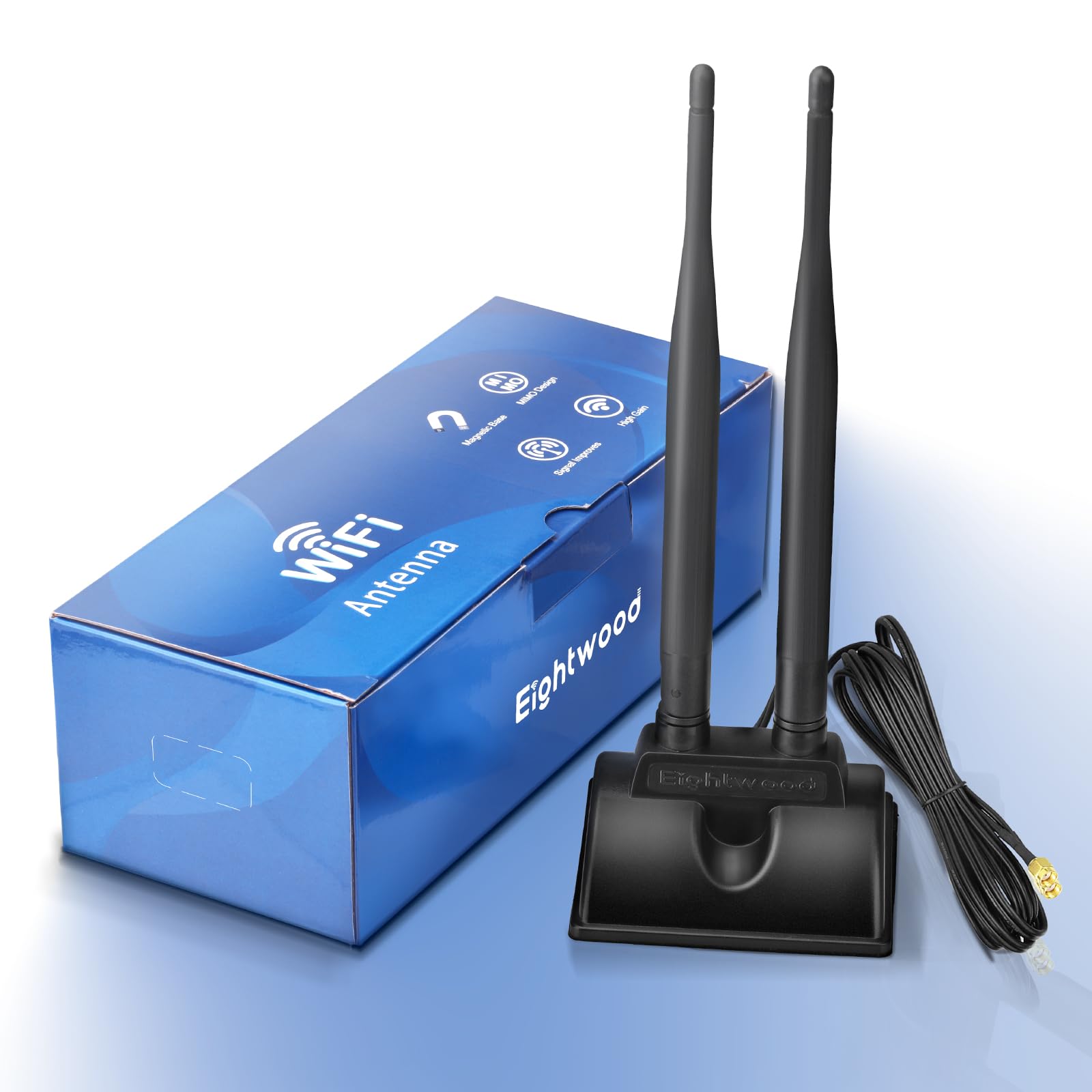 Eightwood WiFi Antenna with RP-SMA Male Connector, 2.4GHz 5GHz Dual Band Antenna Magnetic Base for PCI-E WiFi Network Card USB Adapter Wireless Router