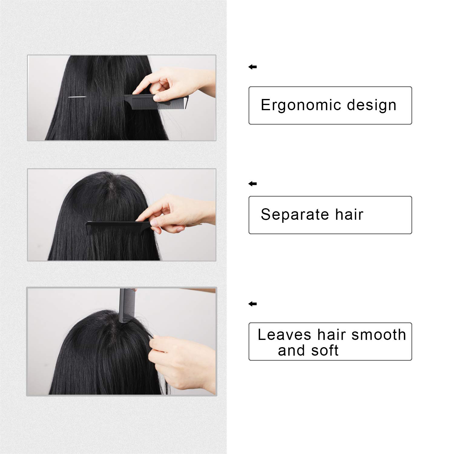 3 Packs Hair Comb, WantGor 2 Pieces Rat Tail Combs Steel Pin and 1 Piece Hair Cutting Comb for Hair Salon or Home