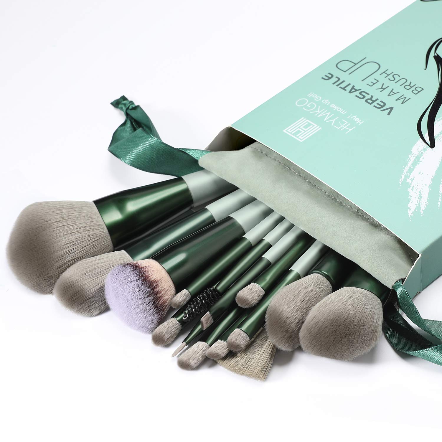 HEYMKGO 15Pcs Makeup Brushes Makeup Brush Set Premium Synthetic Bristles Conical Handle Kabuki Foundation Face Brushes for Liquid Powder Buffing Blending Contouring With Travel Storage Bag