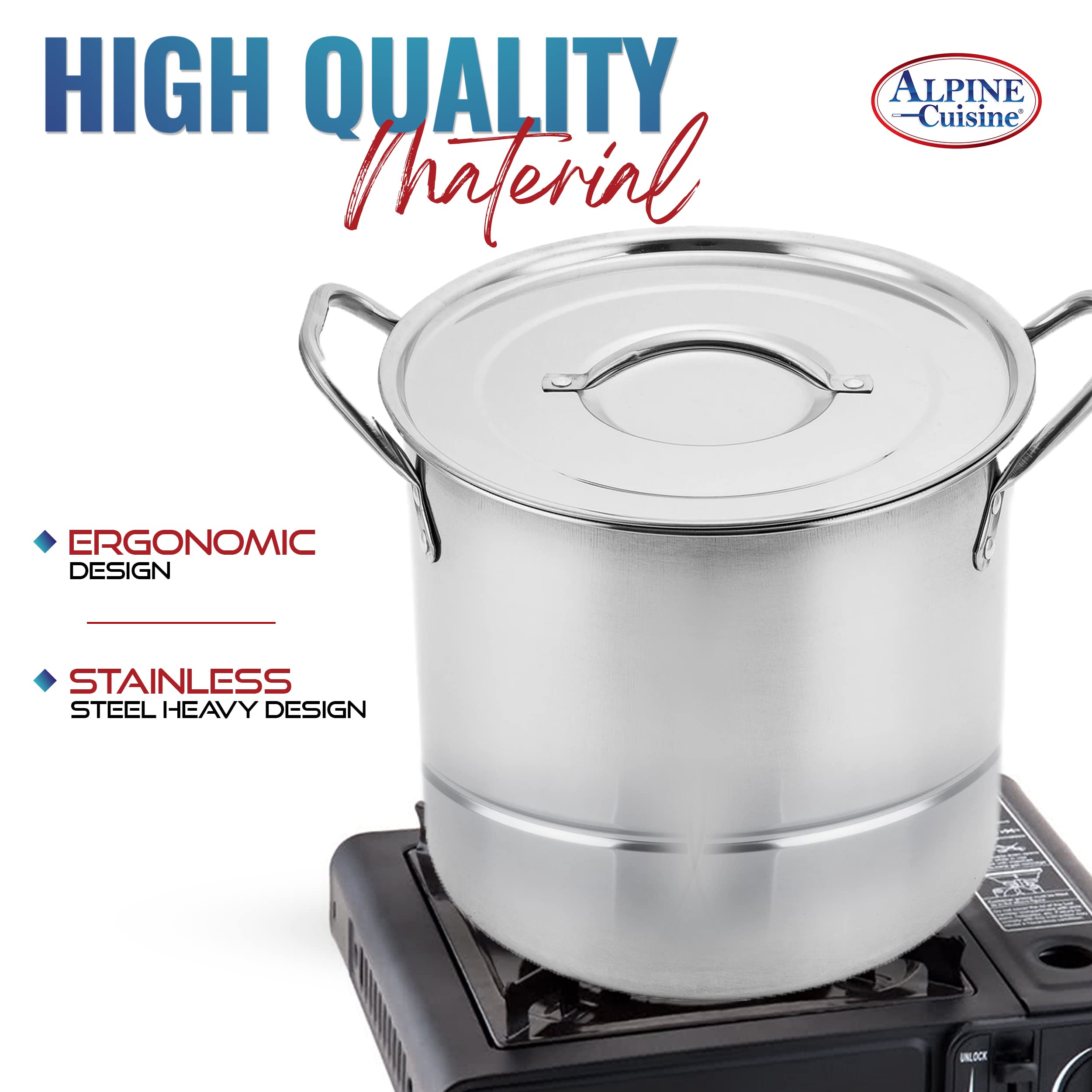 Alpine Cuisine 12 Piece Stainless Steel Stock Pot Steamer Set 6.5/9.5/12/16 Quart