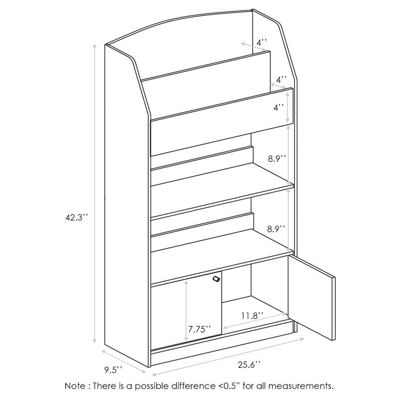 FURINNO KidKanac Magazine/Bookshelf with Toy Storage Cabinet, Light Blue 9.45D x 24.57W x 43.31H in