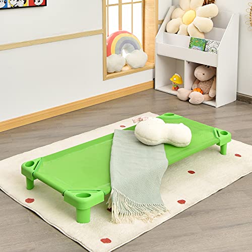 Costzon Daycare Cots for Kids, Pack of 4, 51β L x 23β W Stackable Nap Cots with Easy Lift Corners, Ready-to-Assemble, Preschool Classroom Daycare Beds for Sleeping, Resting, Naptime (Multicolor)