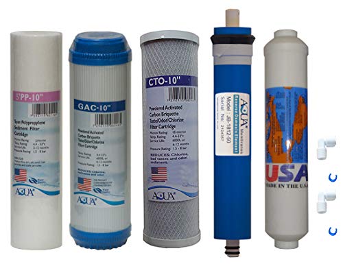 5 Stage Reverse Osmosis Replacement Filter Set with 50 GPD Membrane, Inline Carbon postfilrer (USA Made) and QC Fitting…