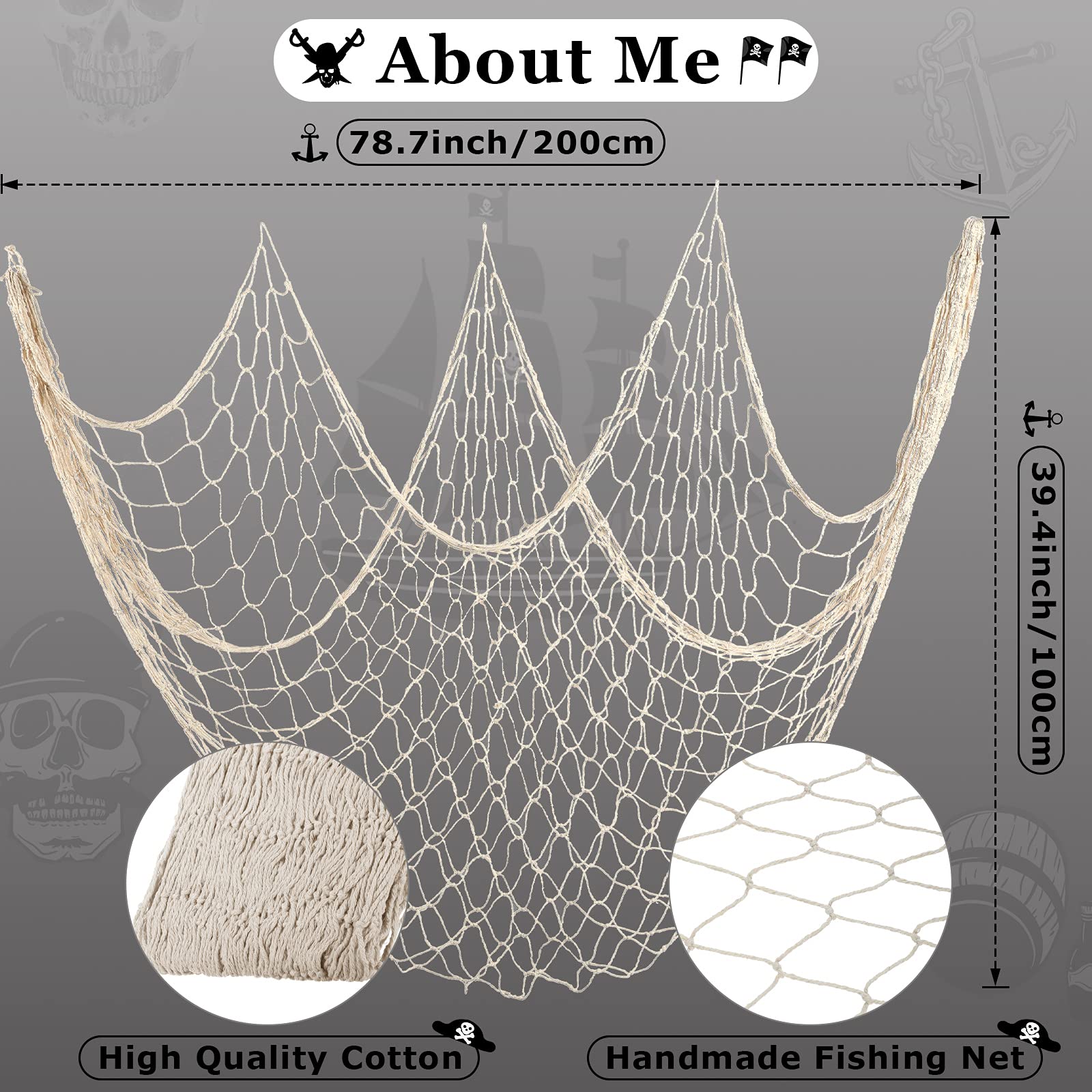 Shappy 2 Pieces Fish Net Decorative 80 x 40 Inch, Wall Hanging Fishnet for Mermaid, Pirate, Nautical, Under The Sea Party Decorations, Ocean Themed Hawaii Beach Halloween Party Supplies(Beige)