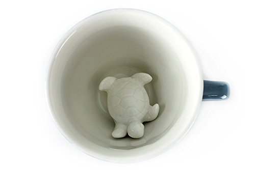 Creature Cups Turtle Ceramic Cup (11 Ounce, Wedgewood Blue Exterior) - Hidden Sea Animal Inside - Birthday, Holiday & Housewarming Gift for Ocean and Coffee & Tea Lovers