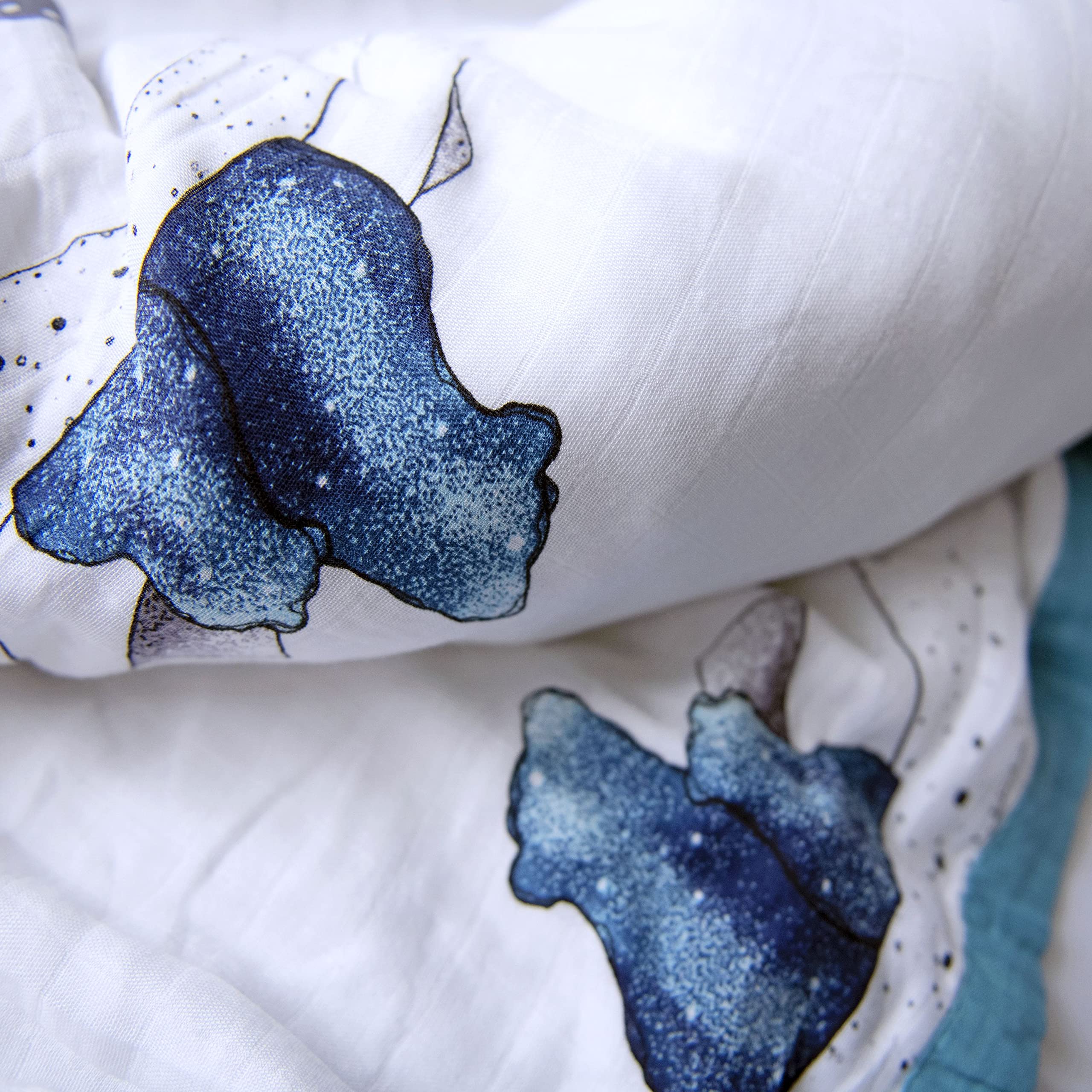 JumpOff Jo - Baby Muslin Swaddle Blanket, 47" x 47" - Ultra Soft 70% Rayon derived from Bamboo & Muslin 30% Cotton Lightweight Receiving Blanket, Machine Washable - Mama Bear Blue