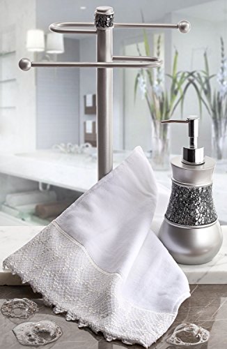 Creative Scents Countertop Towel Stand, Decorative Fingertip Towel Holder, Durable Resin Free Standing Towel Rack, for Elegant Counter Top Bathroom/Shower/Kitchen Decor (Silver)