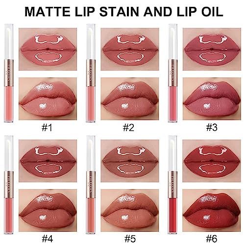 5 Colors Lip Stain Set, Long Lasting Waterproof Peel Off Lip Tint with Lip Oil and Empty Spray Bottle Kit, Transferproof Non-stick Cup Liquid Lipstick Matte Finish Lip Makeup for Women, 0.67 oz