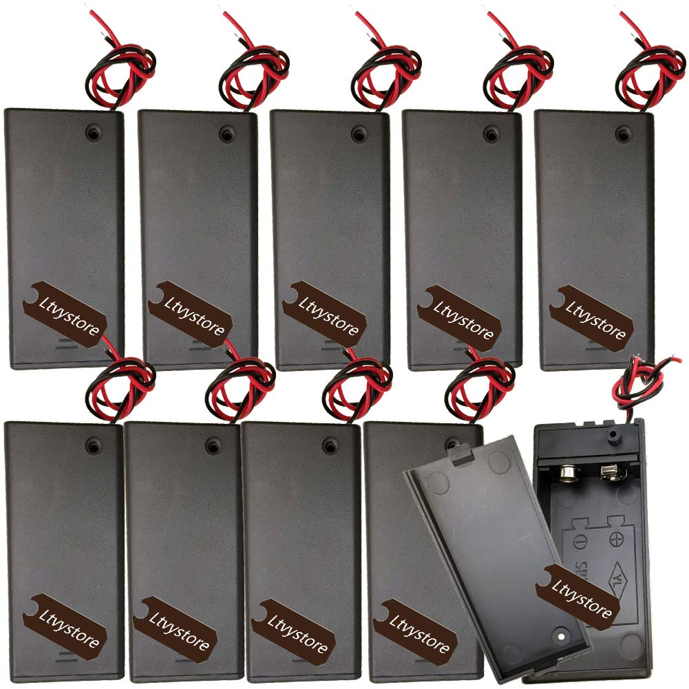 Ltvystore 9V Battery Holder Box Case Black, 10Pcs ABS DIY 9 Volt Battery Storage Holder Case Boxes Pack with ON/Off Switch Power Bank Cases