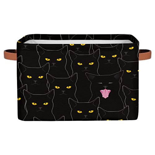 Cute Black Cat Storage Bins Baskets Fabric Laundry Baskets, Cat Animal Storage Cube Boxes Organizer Bag Bin for Toy Organizing Book Storage Shelves Nursery Closet
