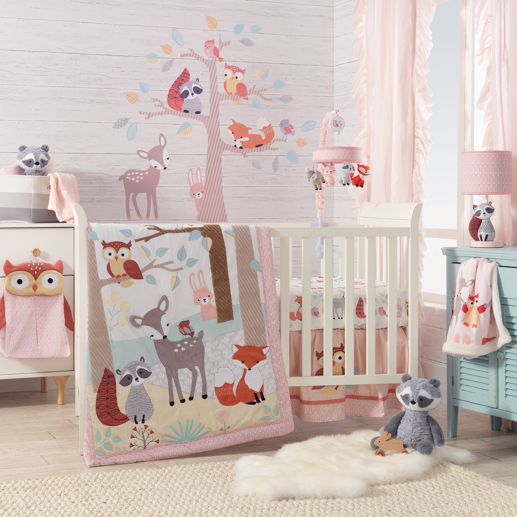 Lambs & Ivy Little Woodland Forest Animals Blanket, Pink/White