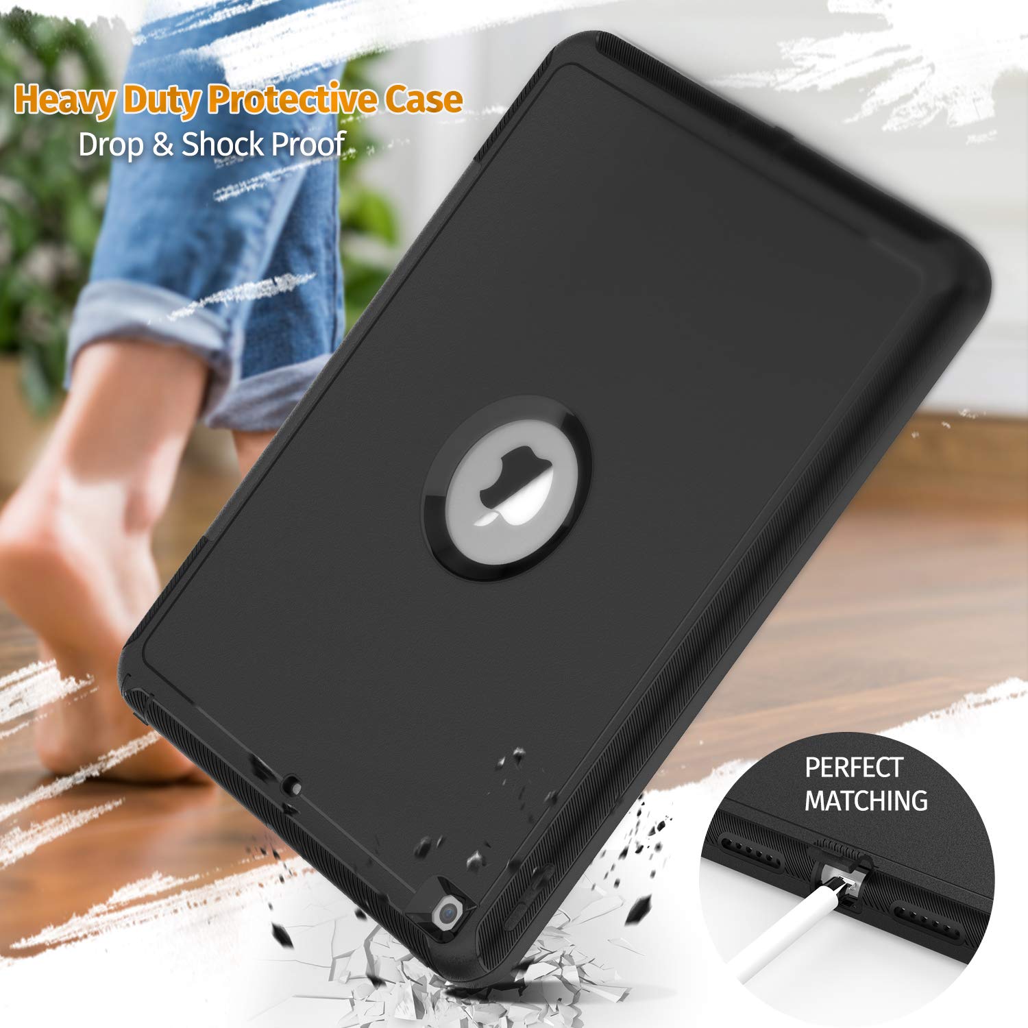 Timecity Case for iPad 9th Generation 10.2 inch 2021, Case for iPad 8th/ 7th Gen 2020/2019, Durable Protection Case with Pencil Holder Folding Stand Smart Cover Auto Sleep/Wake - Black
