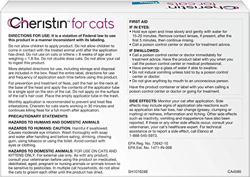 Cheristin for Cats Topical Flea Prevention – Starts Killing Fleas in 30 Minutes, 6 Dose