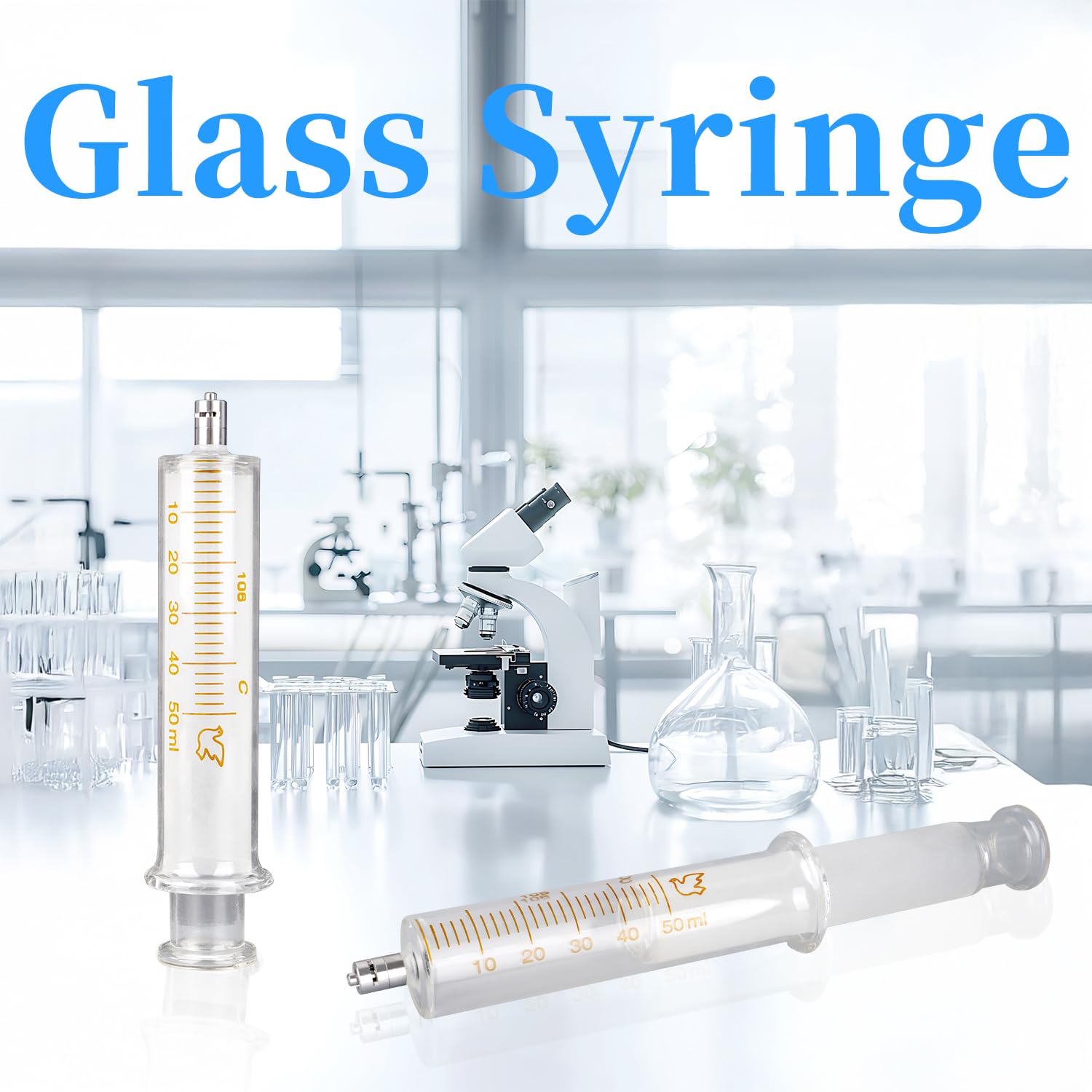 Gufastoe 1 Pack Glass Syringes with Caps 50cc/ml for Lab Laboratory