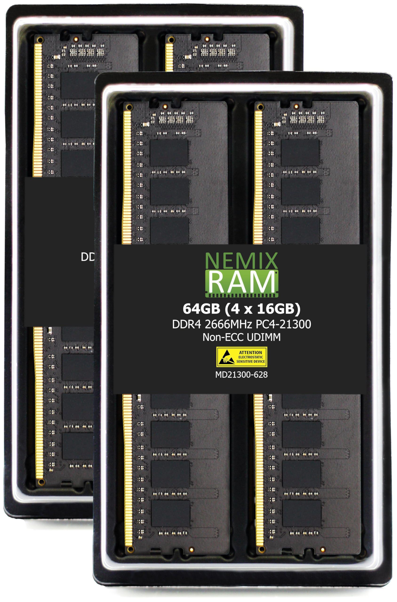 NEMIX RAM 64GB (4X16GB) DDR4 2666MHZ PC4-21300 2Rx8 1.2V CL19 288-PIN Non-ECC Unbuffered UDIMM Desktop PC Memory KIT