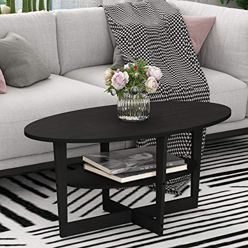 Furinno Oval Coffee Table, Walnut