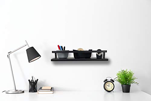 Peter's Goods Modern Floating Shelves with Rail - Wall Mounted Bathroom Wall Shelves with Towel Bar - Also Perfect for Bedroom Decor and Kitchen Storage - Solid Paulownia Wood Shelf Set of 2 (Black)