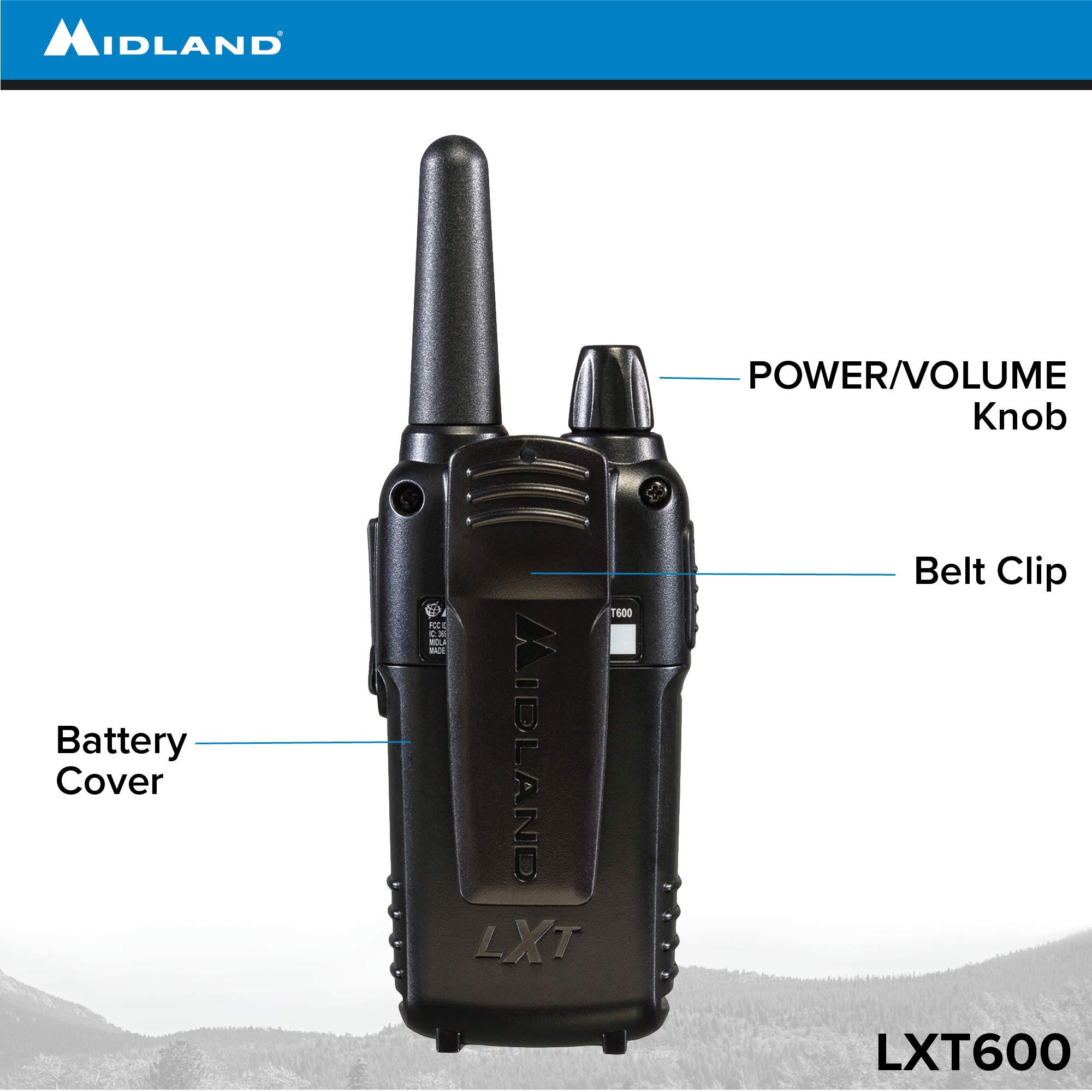 Midland LXT600VP3 36 Channel FRS Two-Way Radio - Up to 30 Mile Range Walkie Talkie - Black (Pack of 12)